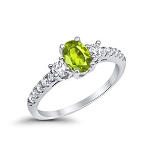 blue apple co. three stone engagement ring oval simulated peridot round cubic zirconia 925 sterling silver, size-5