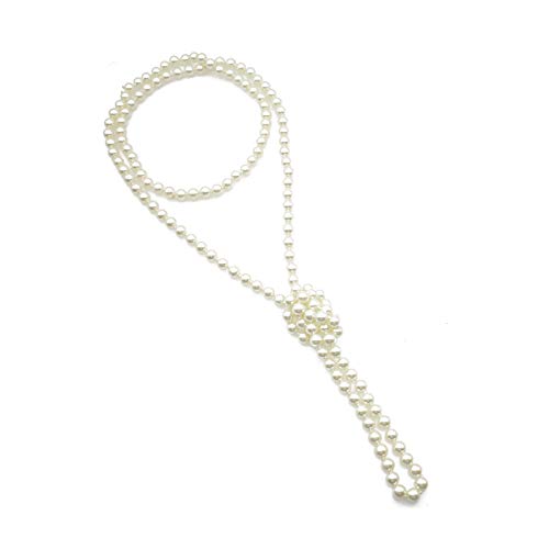 Long Layered Pearl Y Necklace - Boho 6mm Fake Pearls Beaded Choker Layering Statement Necklaces (White)