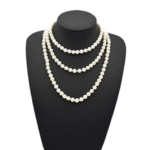 Long Layered Pearl Y Necklace - Boho 6mm Fake Pearls Beaded Choker Layering Statement Necklaces (White)