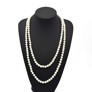 Long Layered Pearl Y Necklace - Boho 6mm Fake Pearls Beaded Choker Layering Statement Necklaces (White)