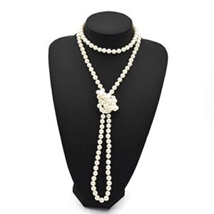 Long Layered Pearl Y Necklace - Boho 6mm Fake Pearls Beaded Choker Layering Statement Necklaces (White)