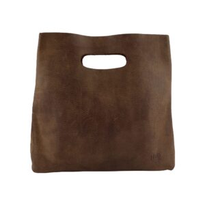 hide & drink, minimalist handbag for women, tote bag, rustic purse, full grain leather and sheepskin, handmade, bourbon brown