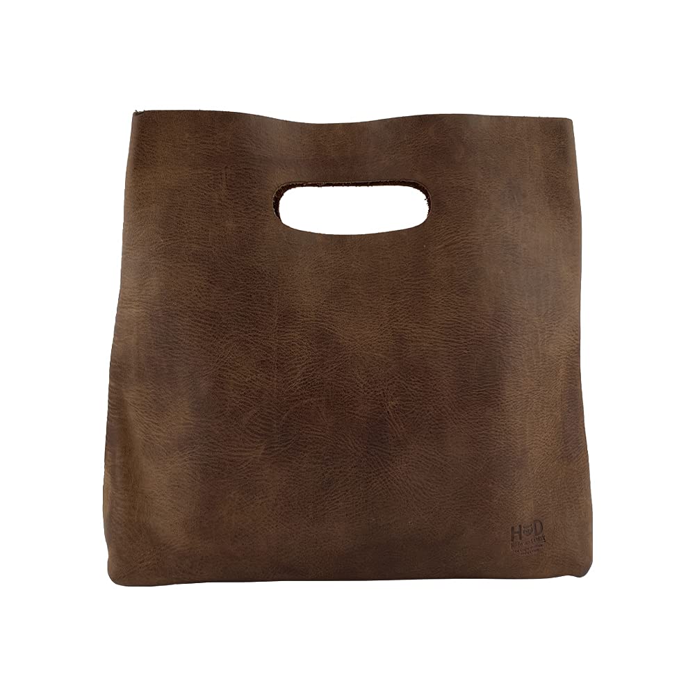 Hide & Drink, Minimalist Handbag for Women, Tote Bag, Rustic Purse, Full Grain Leather and Sheepskin, Handmade, Bourbon Brown