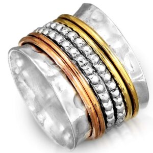 boho-magic 925 sterling silver spinner ring with brass and copper fidget rings for women wide band (9)