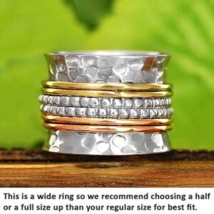 Boho-Magic 925 Sterling Silver Spinner Ring with Brass and Copper Fidget Rings for Women Wide Band (9)