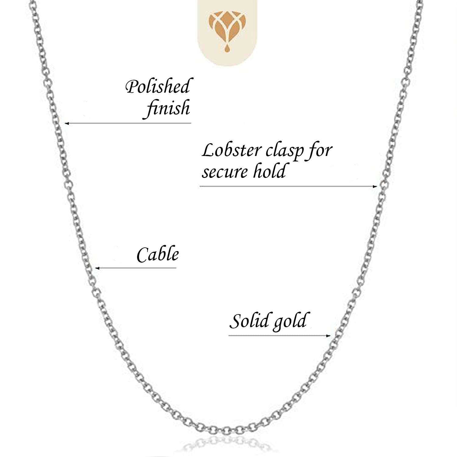 14k SOLID Yellow or White Gold 1.5mm Shiny Diamond Cut Cable Link Chain Necklace for Pendants and Charms with Lobster-Claw Clasp (16", 18", 20", 22", 24" or 30 inch)