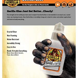 Gorilla Glue Clear, Non-Foaming, Water Resistant, Indoor & Outdoor, Versatile Bonding Usage, Easy Application Nozzle, 3.75oz/110ml Bottle, (Pack of 2)