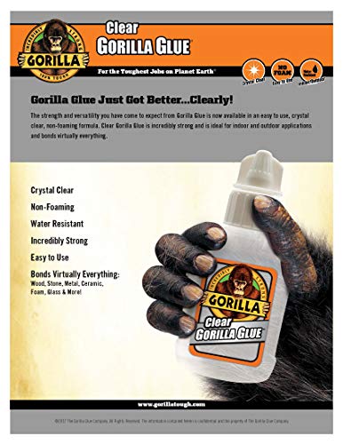 Gorilla Glue Clear, Non-Foaming, Water Resistant, Indoor & Outdoor, Versatile Bonding Usage, Easy Application Nozzle, 3.75oz/110ml Bottle, (Pack of 2)