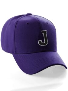 classic baseball hat custom a to z initial team letter, purple cap white black letter j