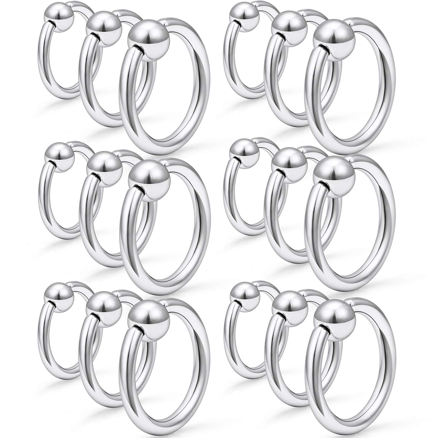 SCERRING 18PCS 14G Captive Bead Piercing Ring Stainless Steel Nose Septum Tragus Helix Nipple Belly Lip Eyebrow Hoop Rings 10mm 12mm 14mm Silver