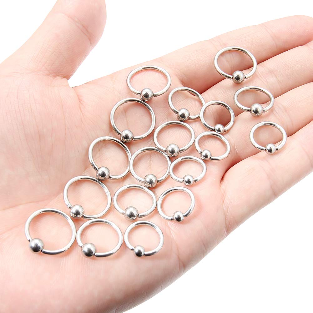 SCERRING 18PCS 14G Captive Bead Piercing Ring Stainless Steel Nose Septum Tragus Helix Nipple Belly Lip Eyebrow Hoop Rings 10mm 12mm 14mm Silver