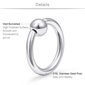 SCERRING 18PCS 14G Captive Bead Piercing Ring Stainless Steel Nose Septum Tragus Helix Nipple Belly Lip Eyebrow Hoop Rings 10mm 12mm 14mm Silver