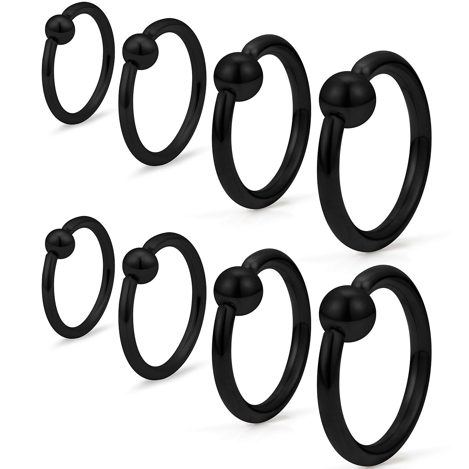 SCERRING 4 Pairs 20G 16G 14G 12G Stainless Steel Captive Bead Ring Nose Hoop Rings Eyebrow Lip Ear Tragus Cartilage Daith Septum Nipple Belly PA Retainer Piercing Jewelry 10-16mm Black