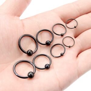 SCERRING 4 Pairs 20G 16G 14G 12G Stainless Steel Captive Bead Ring Nose Hoop Rings Eyebrow Lip Ear Tragus Cartilage Daith Septum Nipple Belly PA Retainer Piercing Jewelry 10-16mm Black