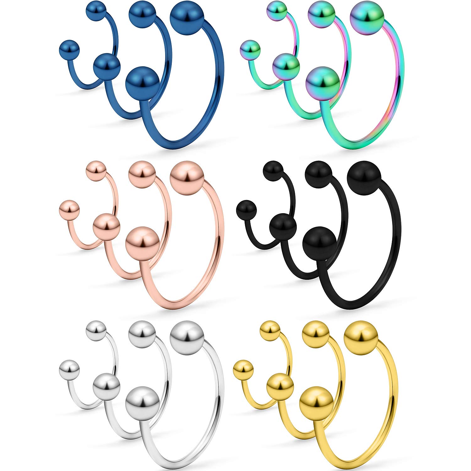 SCERRING 18PCS 20G Stainless Steel Nose Horseshoe Hoop Rings Eyebrow Lip Ear Tragus Septum Piercing Hanger Retainer 6mm 8mm 10mm Mix Color