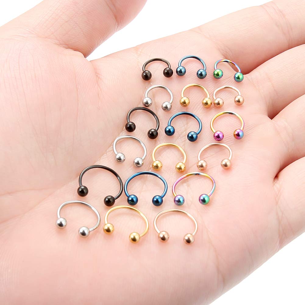 SCERRING 18PCS 20G Stainless Steel Nose Horseshoe Hoop Rings Eyebrow Lip Ear Tragus Septum Piercing Hanger Retainer 6mm 8mm 10mm Mix Color