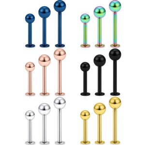 scerring 18pcs 14g stainless steel balls labret monroe lip cheek tragus cartilage helix earring ring body piercing jewelry 10-14mm - mix color