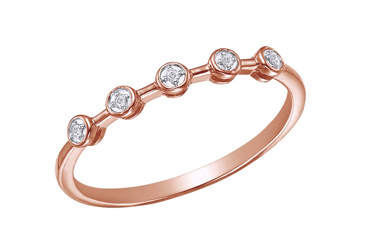 Samaira Jewelry Five-Stone Bezel Natural Diamond Accent Stackable Wedding Band Ring in 14k Rose Gold Over 925 Sterling Silver (1/20 Cttw, I-J Color, I2-I3 Clarity) Ring Size-7