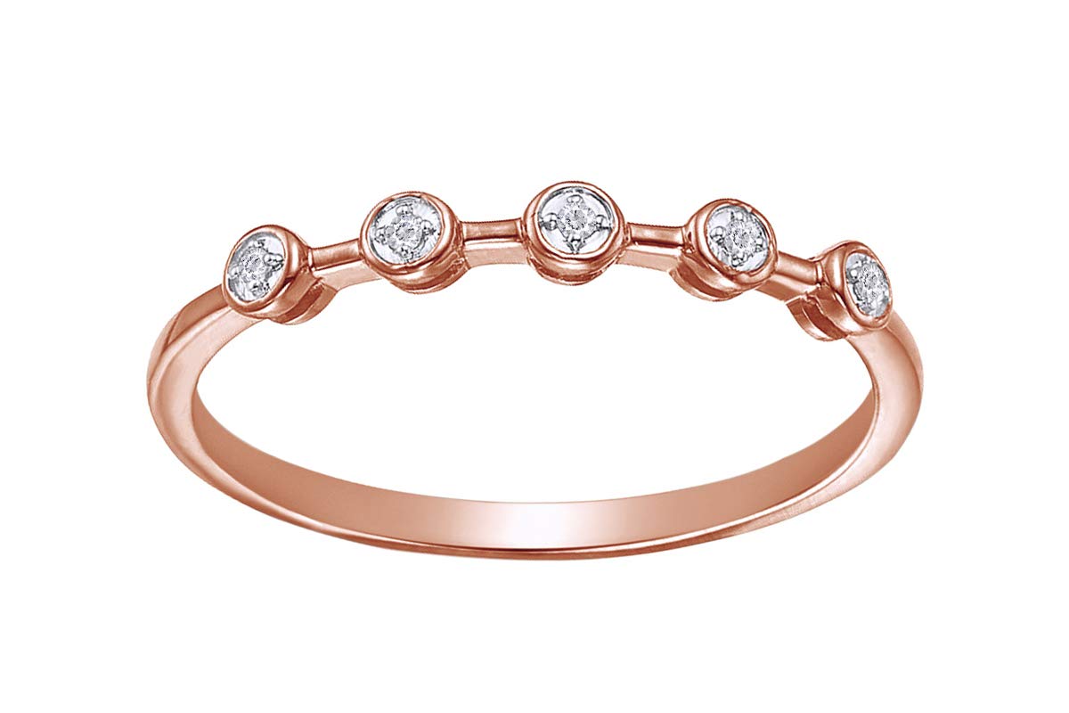 Samaira Jewelry Five-Stone Bezel Natural Diamond Accent Stackable Wedding Band Ring in 14k Rose Gold Over 925 Sterling Silver (1/20 Cttw, I-J Color, I2-I3 Clarity) Ring Size-7