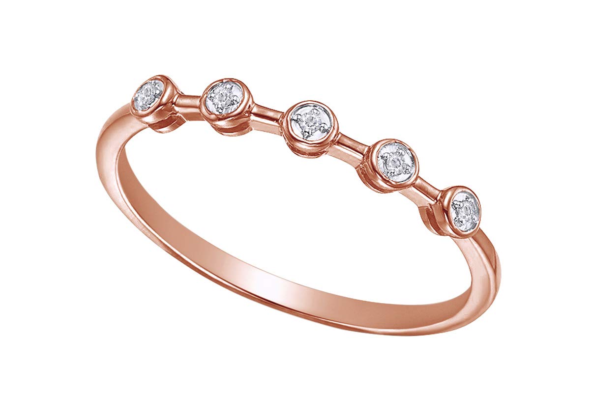 Samaira Jewelry Five-Stone Bezel Natural Diamond Accent Stackable Wedding Band Ring in 14k Rose Gold Over 925 Sterling Silver (1/20 Cttw, I-J Color, I2-I3 Clarity) Ring Size-8