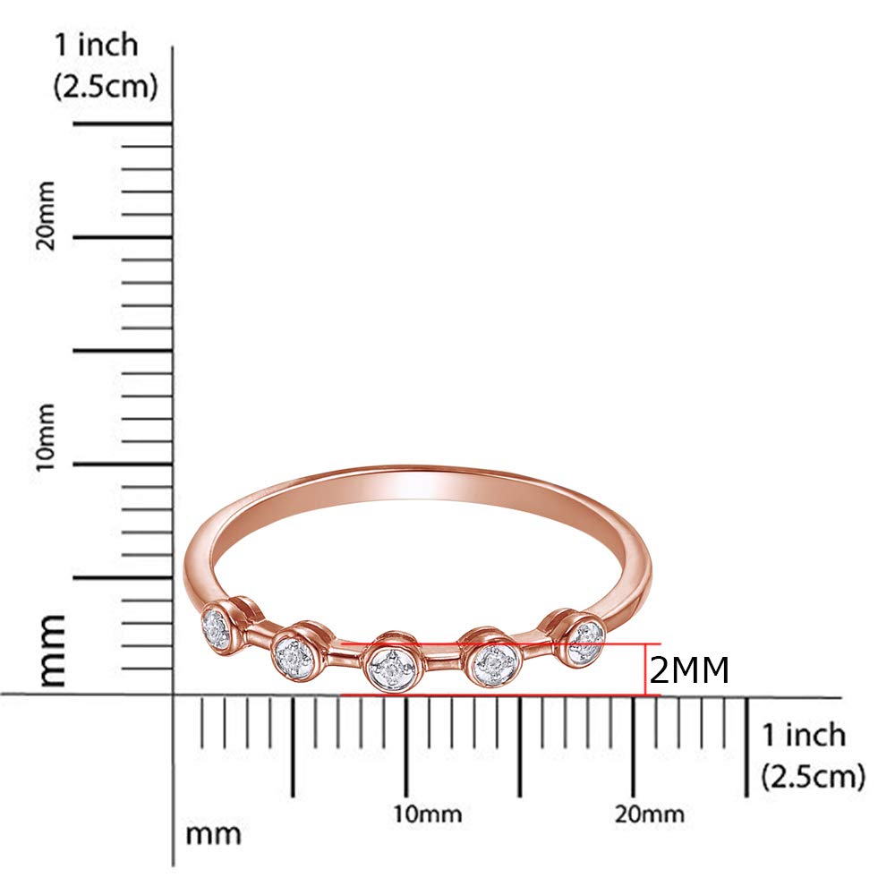 Samaira Jewelry Five-Stone Bezel Natural Diamond Accent Stackable Wedding Band Ring in 14k Rose Gold Over 925 Sterling Silver (1/20 Cttw, I-J Color, I2-I3 Clarity) Ring Size-8