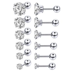 6 pairs shiny round cubic zirconia surgical steel stud earrings tragus helix conch piercing cartilage sets