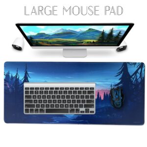 Imegny Large Gaming Mouse Pad, Extended XXL Desk Pad & Non-Slip Rubber Mat for Mice and Keyboard with Stitched Edges （90x40 Fengjing）