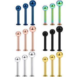 scerring 18pcs 12g stainless steel balls labret monroe lip cheek tragus cartilage helix earring ring body piercing jewelry 12-16mm - mix color