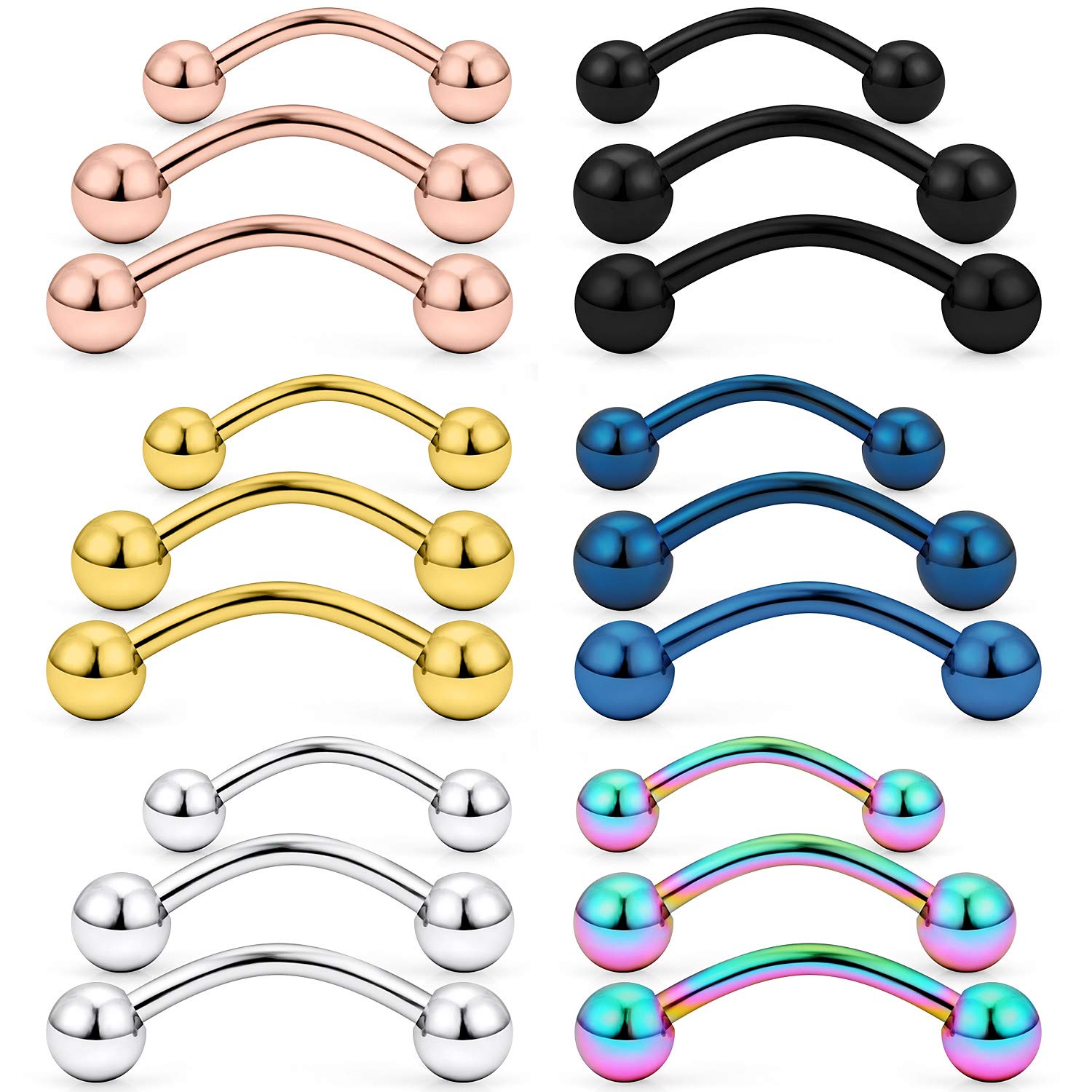 SCERRING 18PCS 14G Stainless Steel Eyebrow Tragus Helix Rook Daith Earrings Belly Tongue Nipple Lip Ring Barbell With Balls Body Piercing Jewelry 10mm 12mm 14mm Mix Color