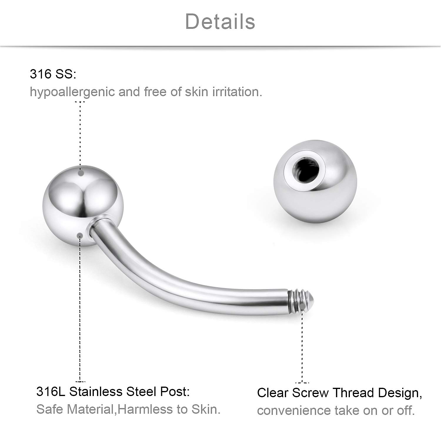 SCERRING 18PCS 14G Stainless Steel Eyebrow Tragus Helix Rook Daith Earrings Belly Tongue Nipple Lip Ring Barbell With Balls Body Piercing Jewelry 10mm 12mm 14mm Mix Color