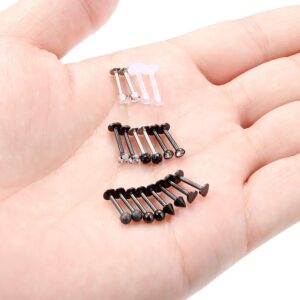 SCERRING 9 Pairs 16g Stainless Steel Clear Cubic Zirconia Labret Monroe Lip Tragus Cartilage Helix Earring Ring Body Piercing Jewelry 8mm - Black