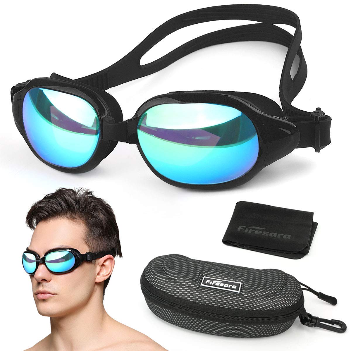 Firesara Swim Goggles, No Leaking Large Frame Wide View Pool for Women Men