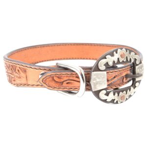 cashel dog collar with oval floral tooling, natural, x-large