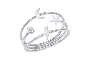 samaira jewelry natural diamond accent dainty lightning bolt, moon & star three-band ring in 14k white gold plated 925 sterling silver ring (0.04 cttw, i-j color, i2-i3 clarity) size-6