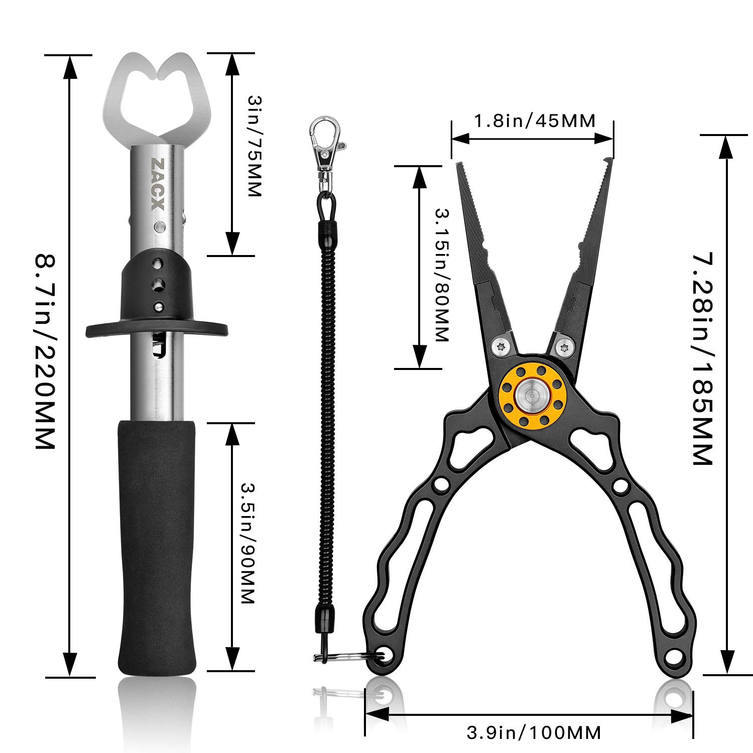 ZACX Fish Lip Gripper Pliers - Upgraded Muti-Function Hook Remover and Split Ring Pliers for Fly Fishing, Ice Fishing, Fishing Gear - Gift for Men (Package B)