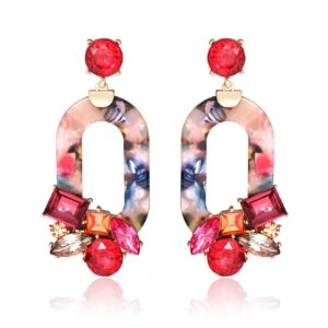 bsjell resin acetate dangle earrings large statement acrylic textured mottled earrings bohemian crystal multicolor oval drop earrings fashion jewelry for women