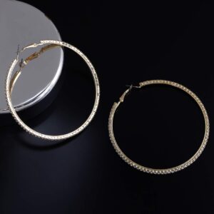 BSJELL Gold Large Hoop Earrings with Rhinestone For Women Big Circle Hoops Dangle Earrings for women Crystal Bridal Wedding Fashion Jewelry