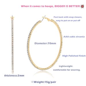 BSJELL Gold Large Hoop Earrings with Rhinestone For Women Big Circle Hoops Dangle Earrings for women Crystal Bridal Wedding Fashion Jewelry