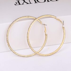 BSJELL Gold Large Hoop Earrings with Rhinestone For Women Big Circle Hoops Dangle Earrings for women Crystal Bridal Wedding Fashion Jewelry