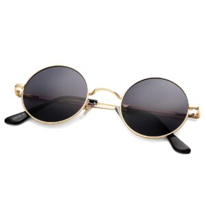 pro acme small round polarized sunglasses for men women circle retro shades metal hippie sunglasses uv400 (gold frame/black lens)