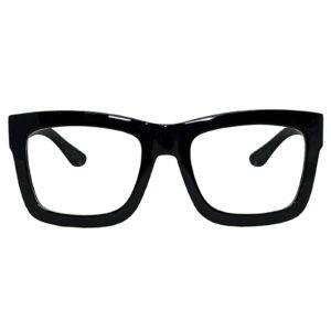 encacc vintage inspired geek oversized square thick horn rimmed eyeglasses clear lens (black 30101, clear)