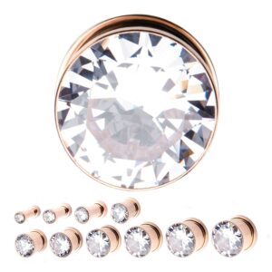 Pierced Owl CZ Gem Rose Gold PVD Plated Screw-Fit Plugs, Sold as a Pair (14mm (9/16"))