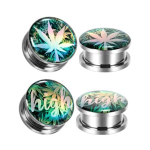 tbosen set of 4 pcs maple leaf plug and tunnels for ears silver screw crystal drops large ear gauges 2g - 1-3/16 inch