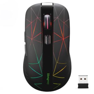 hengway rechargeable wireless mouse 6 keys,cyclic illuminating powered by li-polymer battery,optical sensor,nano usb receiver,3-stage dpi speeds for pc,laptop,tablet, macbook etc(firework light)