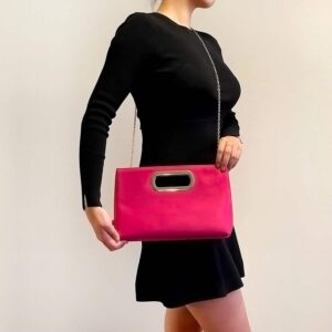 Top Handle Faux Suede Clutch (Fuchsia)