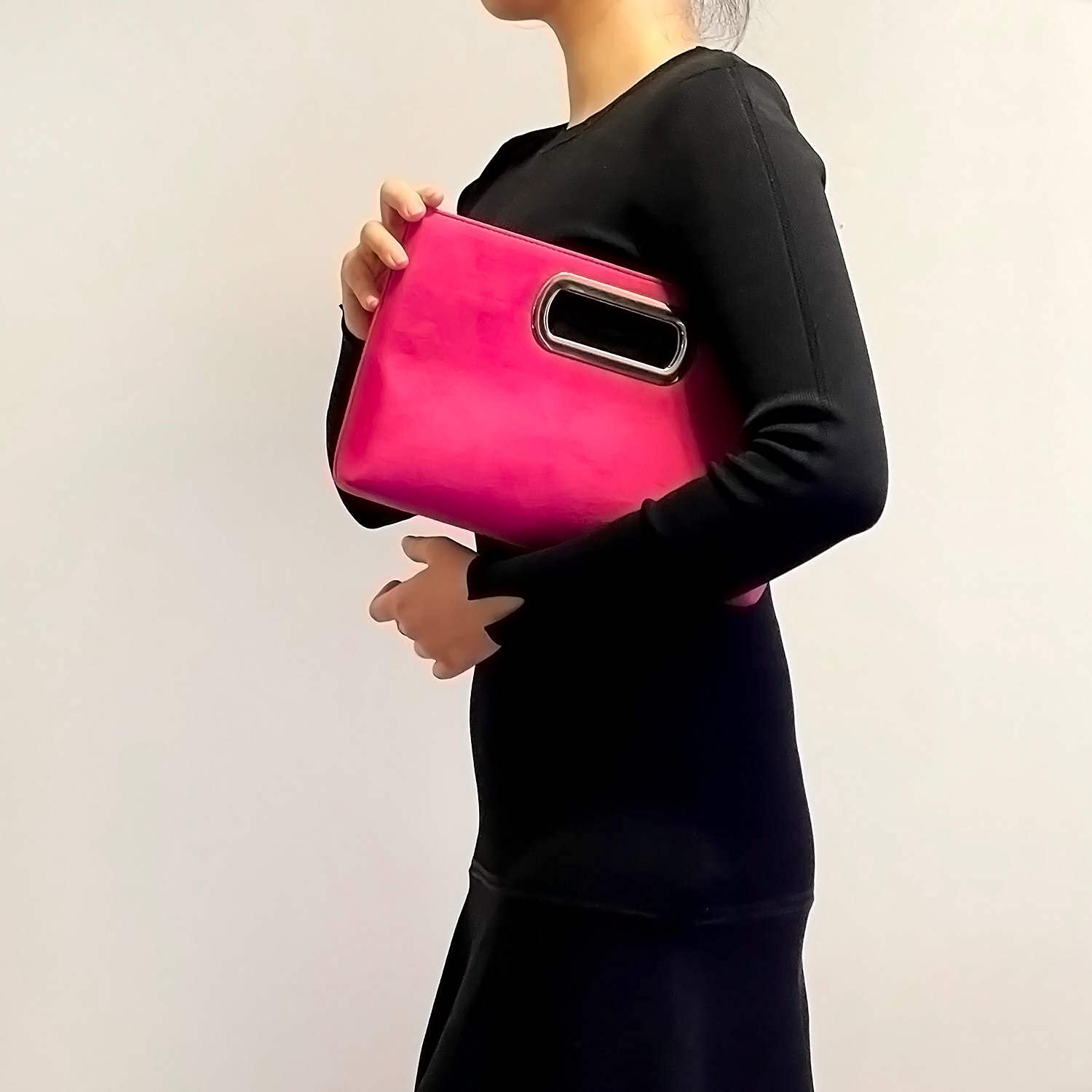 Top Handle Faux Suede Clutch (Fuchsia)