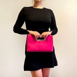 Top Handle Faux Suede Clutch (Fuchsia)