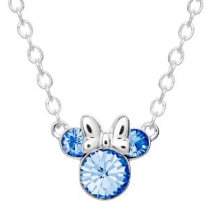 disney minnie mouse birthstone jewelry, march birth month pendant necklace, silver plated, aquamarine blue crystal