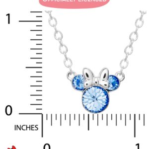 Disney Minnie Mouse Birthstone Jewelry, March Birth Month Pendant Necklace, Silver Plated, Aquamarine Blue Crystal