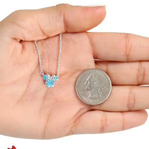 Disney Minnie Mouse Birthstone Jewelry, March Birth Month Pendant Necklace, Silver Plated, Aquamarine Blue Crystal